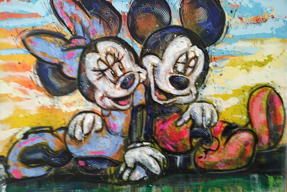 Jürgen Wölk – Mickey og Minnie Mouse, 70x100 cm, Maleri – Akryl/ Akryl ...