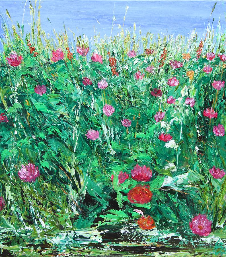 Helle Bang – Vild flora, 50x45 cm, Maleri – Akryl/ Akryl på lærred